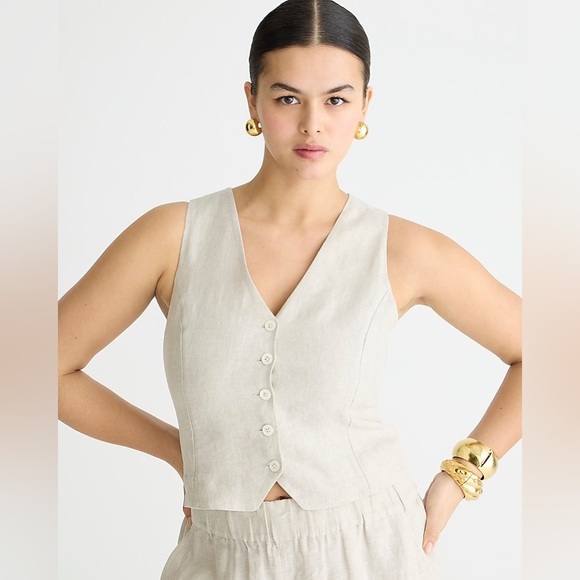 J. Crew | Jackets & Coats | Nwt Jcrew Slim Fit Linen Vest In Flax ...